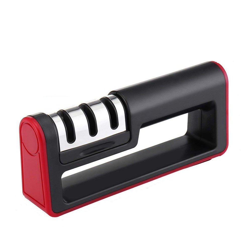 N/AX Sharp-Edged Stone Fast Sharpener Tool Kitchen Sharpening Three-Stage Kitchen,Dining & Bar (Black and red)