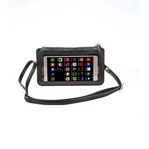 Touch Screen Crossbody Shoulder Bag Purse Pouch Wallet Case for for iPhone 14 13 Pro Max Samsung Galaxy S22 Ultra S21 S20 FE (Black)