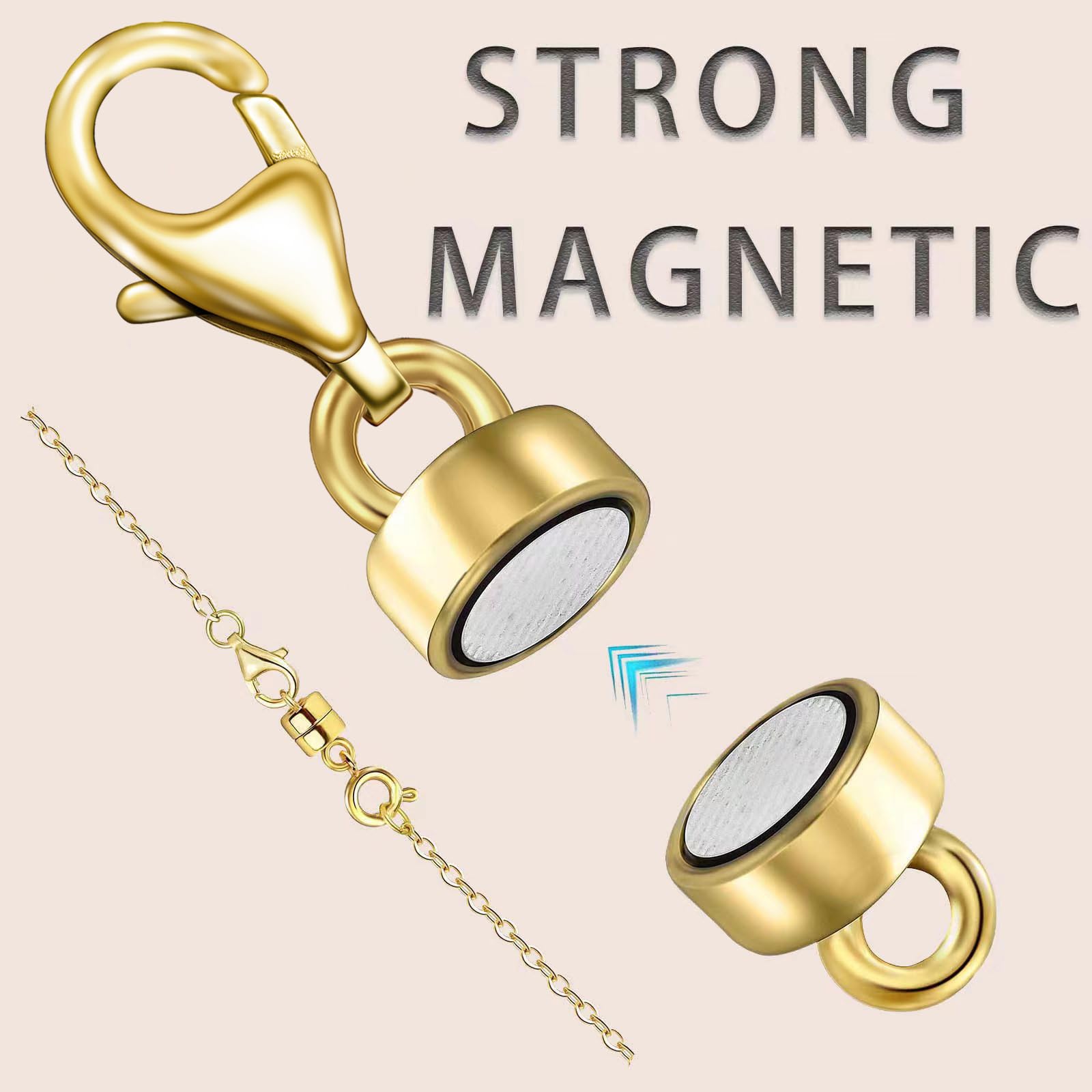 OHINGLT Magnetic Necklace Clasps and Closures with Lobster Clasp 14K Gold and Silver Plated Magnet Jewelry Clasps Converters for Bracelet Necklaces Chain
