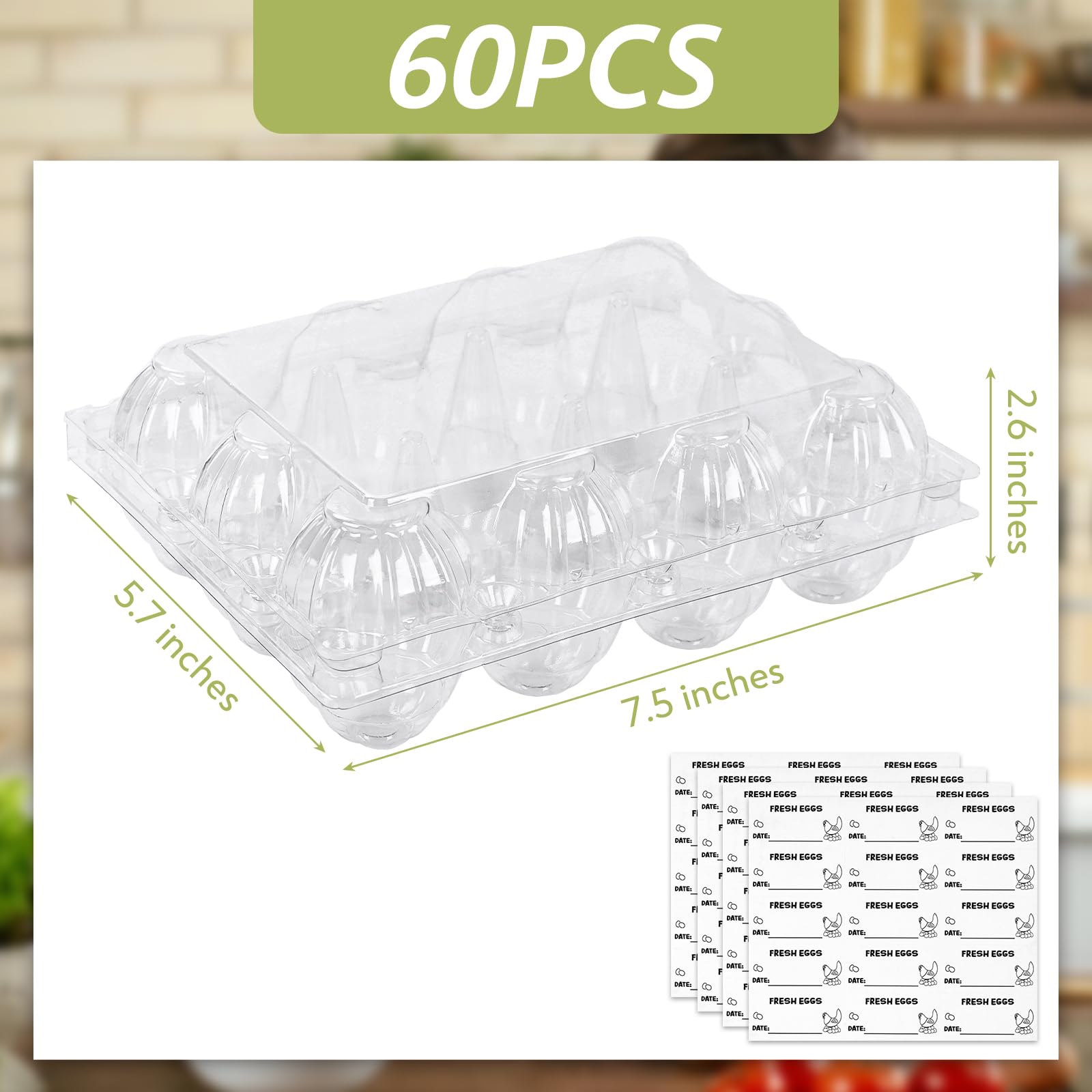LOVEINUSA 60PCS Clear Egg Cartons, Egg Cartons Cheap Bulk Plastic Egg Holders for Home Ranch Chicken Farm Market Display 12-cavity