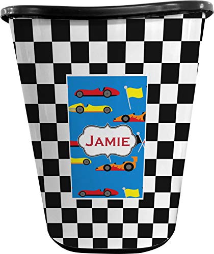 RNK Shops Checkers & Racecars Waste Basket - Double Sided (Black) (Personalized)