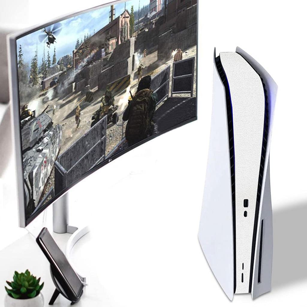 S-YUWEN Side Strip Sticker Protective Film Compatible with PS5, Skin Sticker Decoration Carbon Fiber Frosting Sticker Console Digital Disk Protector Faceplate Shell Compatible with PS5 White