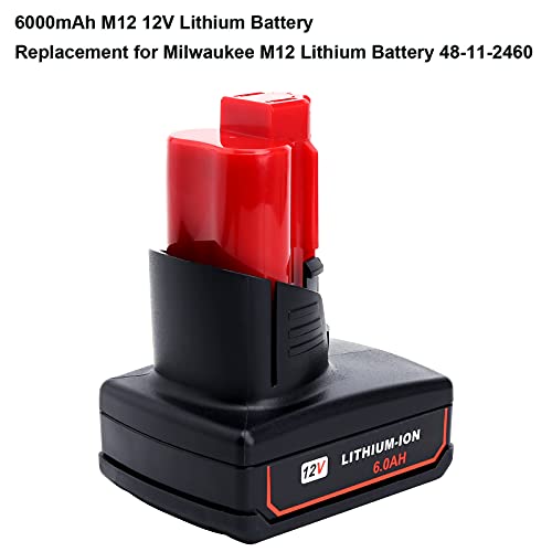 Yongcell 2-Pack 12V 6.0Ah M12 Battery Replacement for Milwaukee 12-Volt M12 Lithium XC 6.0Ah Extended Capacity Cordless Power Tools Battery 48-11-2460 48-11-2440 48-11-2402 48-11-2411
