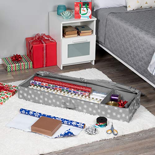 Wrapping Paper Storage Container – Fits up to 27 Rolls 1 3/8” Diam. - Underbed Gift Wrap Organizer Bags, Wrapping Paper Rolls, Ribbon, and Bows - Under Bed- Durable Material 600D - Up to 40” Rolls