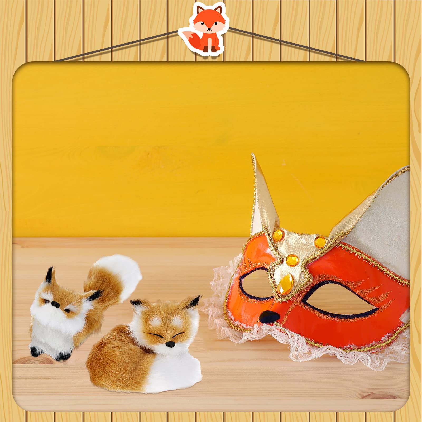 Simulation Fox Toy 2 Piece Fur Fox Model Stuffed Fox Ornament Static Action Figures Fox Squatting Sleeping Plush Mini Fox for Home Office Bag Decoration 5.5 x 2.76 Inch, 3.15 x 2.36 Inch (Brown)