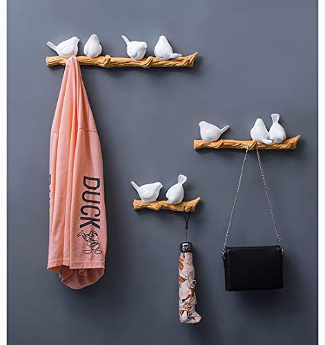 Sweet FanMuLin Resin Decorative Birds On Tree Branch Decor Wall Mounted Coat Rack Art Decor Hanger for Coats/Hats/Keys/Towels/Clothes Storage Hanger (4 Hooks, White)