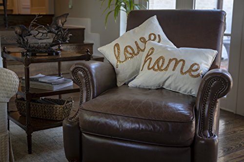 Thro by Marlo Lorenz TH011763010E Love Sequin Script Faux Linen Pillow, 1 Count (Pack of 1), Egret Gold