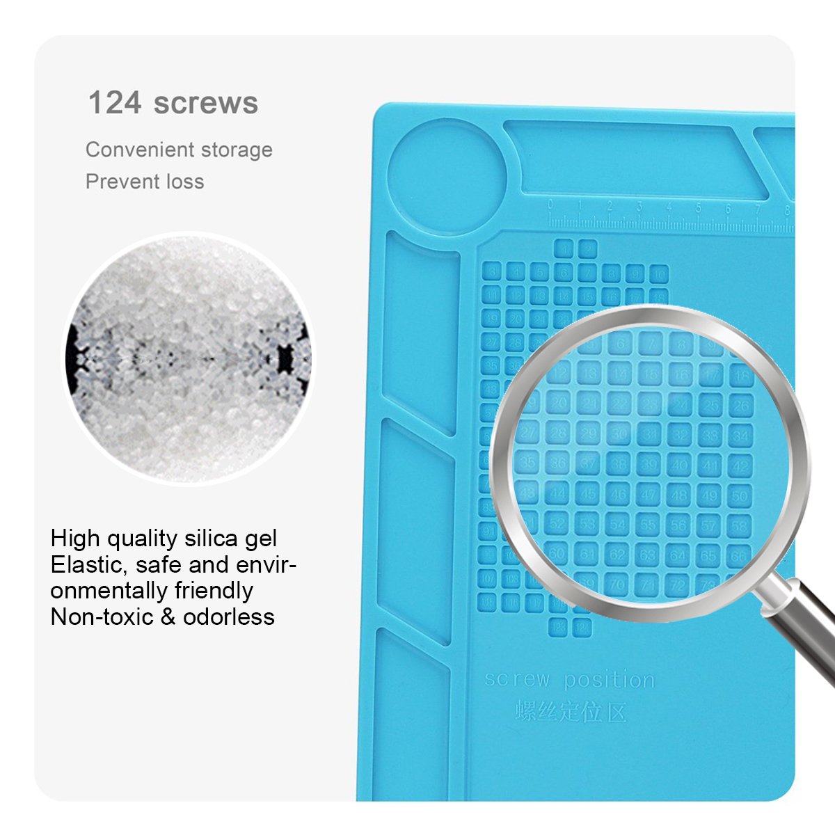XOOL Heat Resistant Soldering Mat - Blue Magnetic Silicone Work Mat with Scale Ruler and Screw Position, Silicone Soldering Repair Mat for Soldering, Phone, Laptop, Tablet, Watch Repair(13.7''×9.76'')
