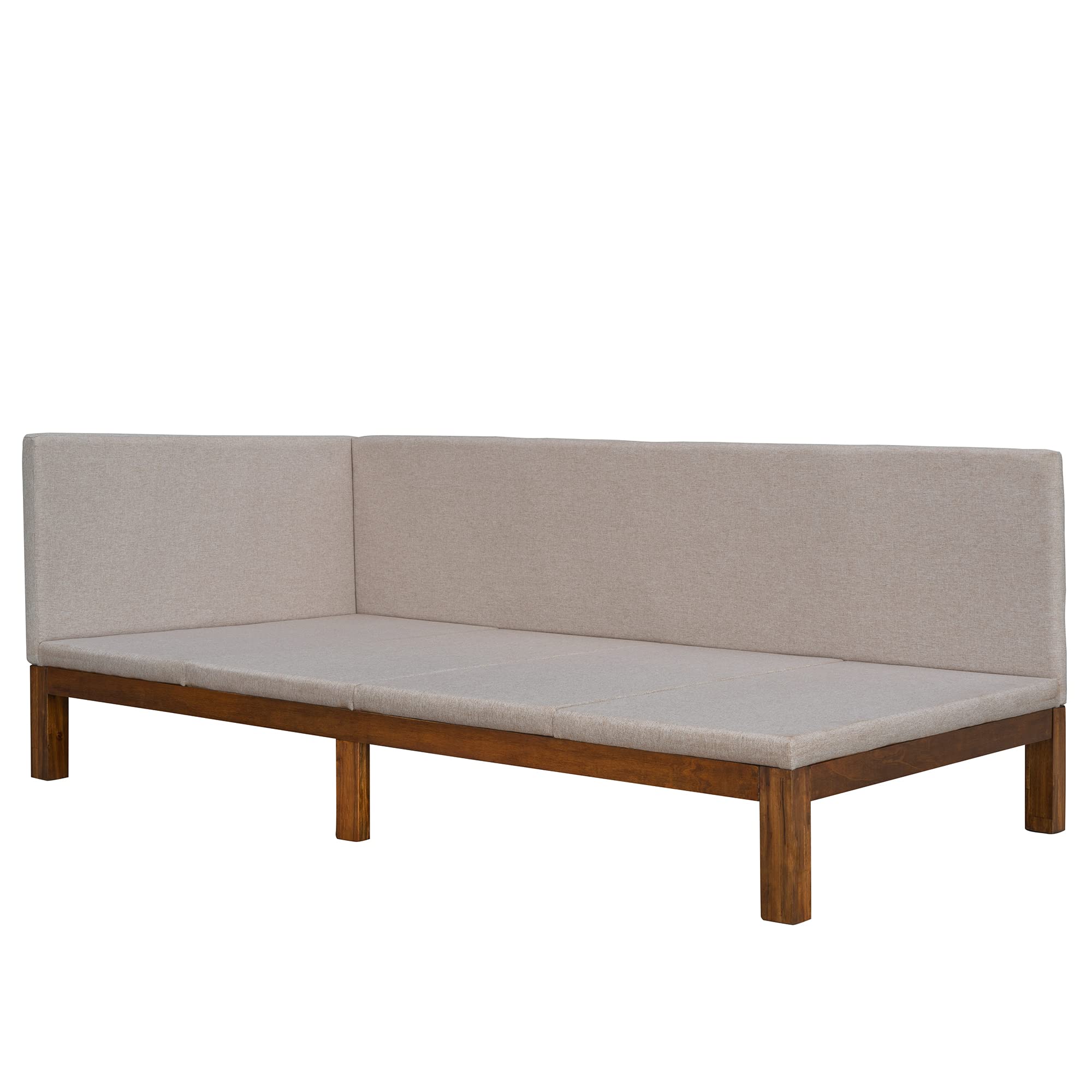 Upholstered Daybed/Sofa Bed Frame/Wood Floor Bed with Linen Cover Mattress/Futon Sleeper Beds, Twin Size, Beige