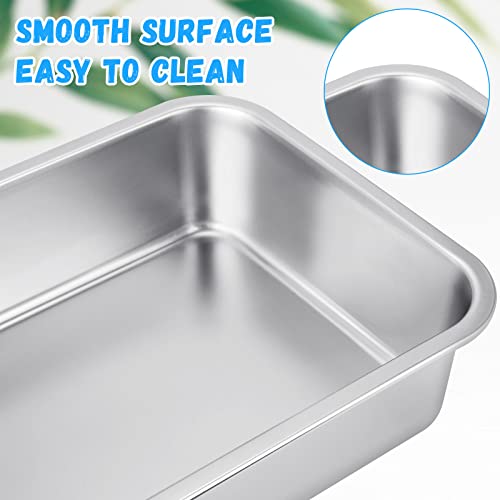 Zhehao 3 Pcs Stainless Steel Cat Litter Box with 3 Pcs Wood Handle Cat Litter Scoop, 15.8 x 11.8 x 3.9 Inch Metal Litter Box Rustproof Non Stick Cat Pan with Deep Cat Scooper for Bunny Kitten Kitty