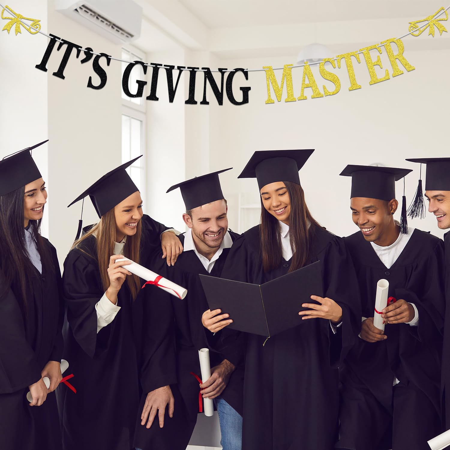 Gold Glitter It's Giving Master Banner, Happy Master's Degree/Mastered It/Mastered 2025, 2025 Graduation Party Decorations Supplies