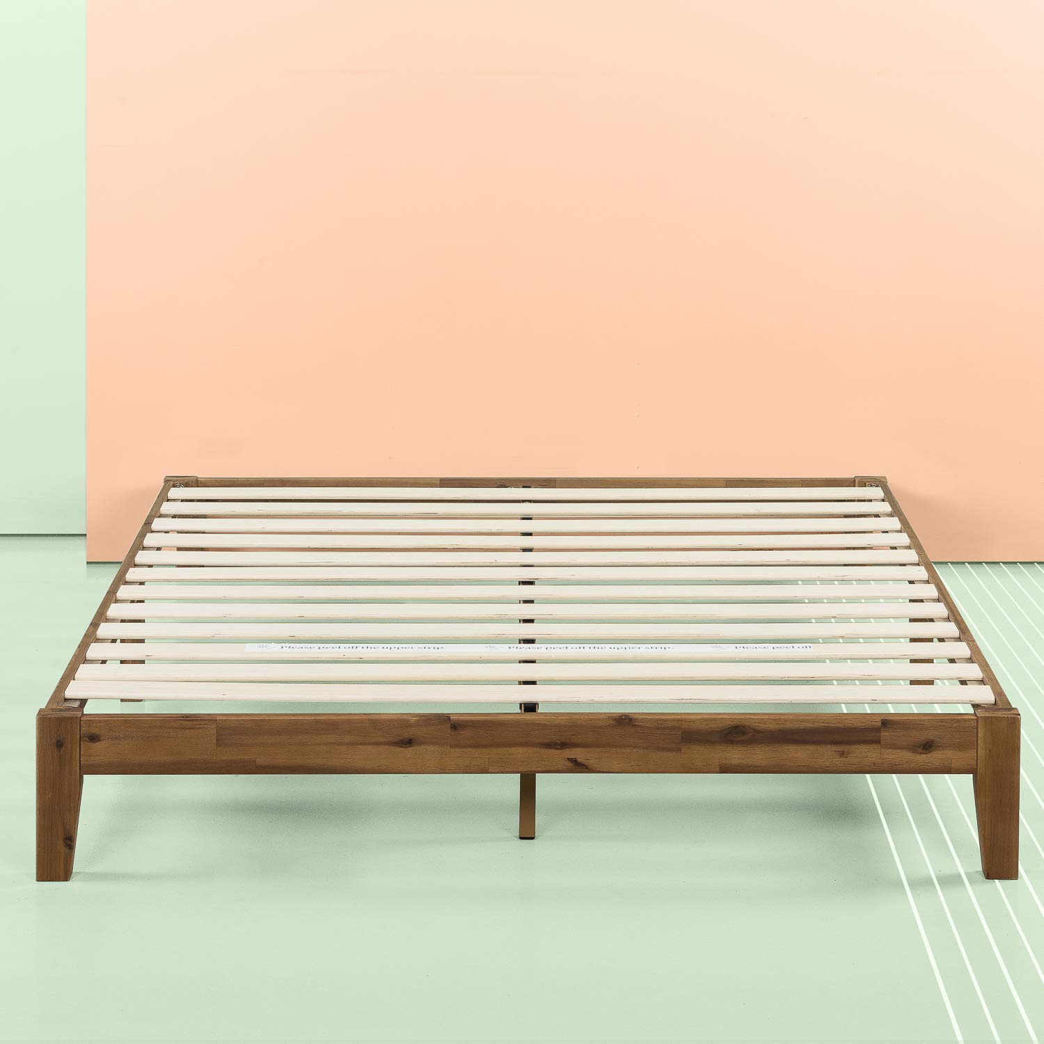 ZINUS Lucinda Wood Platform Bed Frame / No Box Spring Needed / Solid Wood Foundation with Wood Slat Support / Easy Assembly, King, 74.7"L x 38.2"W x 10"H