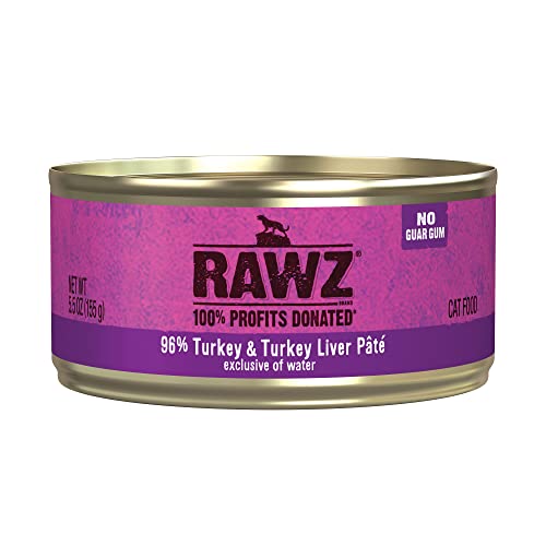 Rawz Natural Premium Pate Canned Cat Wet Food - Made with Real Meat Ingredients No BPA or Gums - 5.5oz Cans 24 Count (Turkey & Turkey Liver)