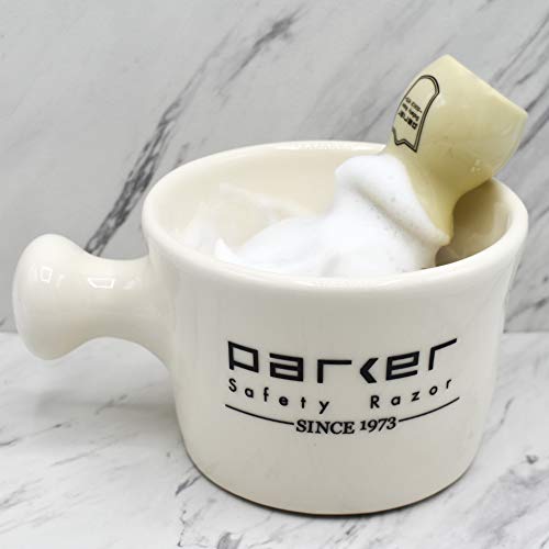 Parker Deluxe Stoneware Apothecary Shaving Mug – for use with up to 3” Shave Soaps and Lathering Shave Creams – Handmade in The USA (Ivory)