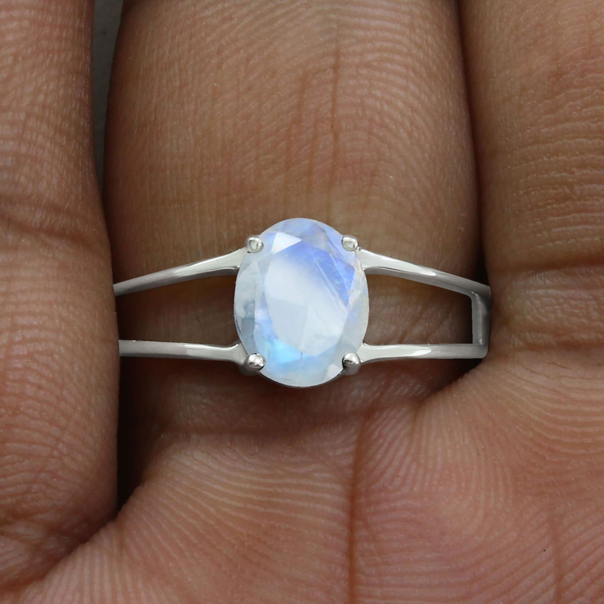TISHAVI Moonstone Ring For Women, Sterling Silver Ring For Women, White Stone Ring For Women Sterling Silver, Ring Size 11