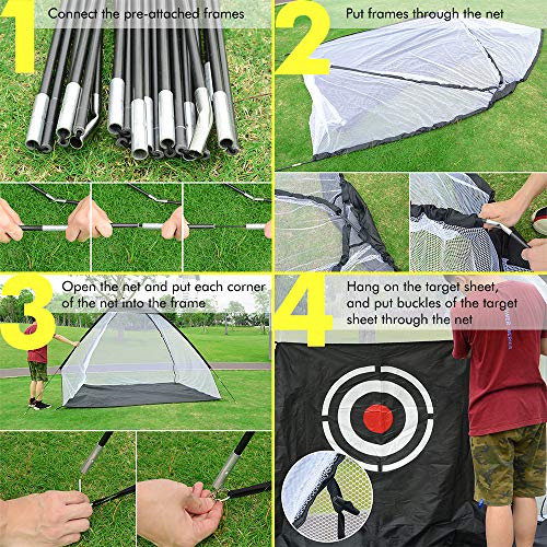Kids Golf Net Golf Training Aids Practice Net with Target Bundles for Backyard Swing Hitting Chipping,with Grass Mat, Golf Tees,6Pcs Golf Balls and Carry Case Indoor Outdoor Sports
