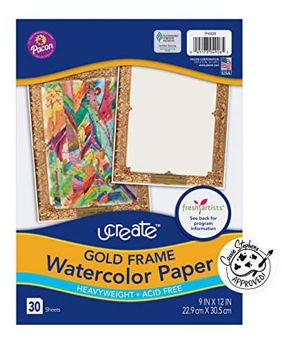UCREATE - PAC4926 UCreate Gold Frame Watercolor Paper, Gold Frame, 9" x 12", 30 Sheets