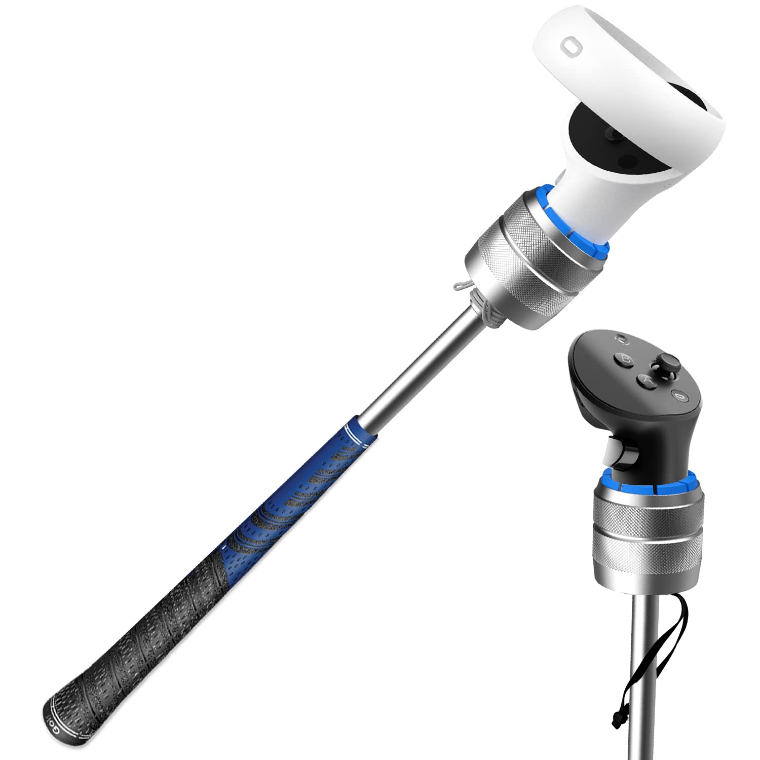 VR Golf Club Handle Accessory for Oculus Quest 2 / Meta Quest Pro - Silver Aluminum Case and Shaft with Real Golf Grip - Quest 2 Golf Club Attachment Compatible with Left and Right Controller