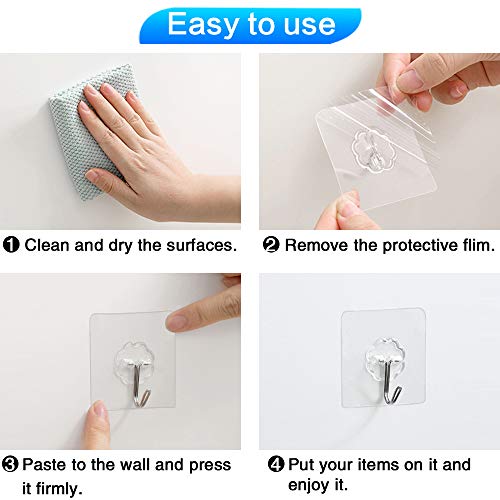 ZCgel Adhesive Wall Hooks - 10 Pack Heavy Duty 15lb(Max, Transparent Removable Utility Hooks Waterproof Sticky Hooks for Hanging Decoration Bedroom Bathroom Kitchen Garage