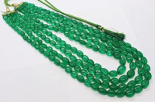 Z.A Gems Natural Green Jade Oval Shape Beads 4 Strands - 8X10 mm Round Beads - Natural Gemstone Beads for Jewelry Making Strand 24 Inch.