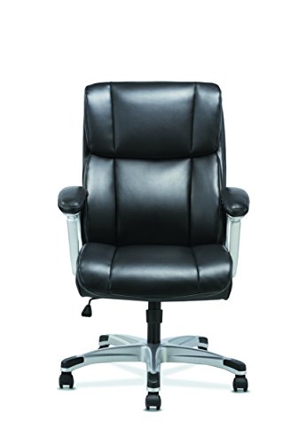 Sadie Executive Computer Chair- Fixed Arms for Office Desk, Black Leather (HVST315)