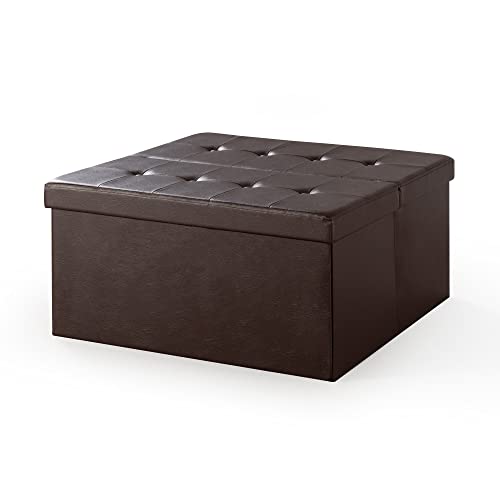 Otto & Ben Top Tufted Folding Faux Leather Trunk Bench Foot Rest, 30 Inch, Brown