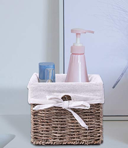 Vintiquewise Seagrass Small Shelf Storage Basket with White Lining (Set of 3)