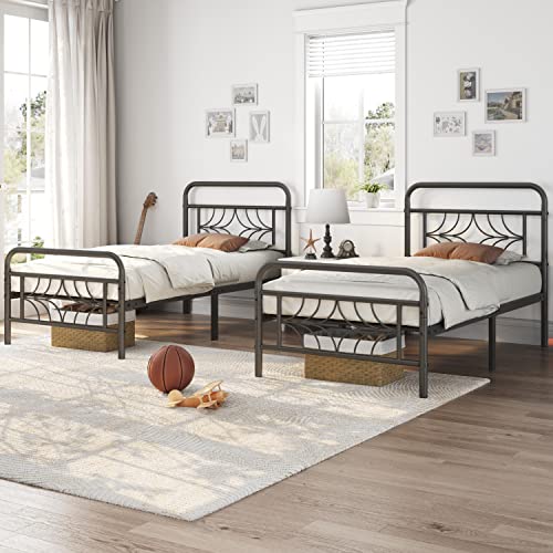 Yaheetech Twin Size Bed Frame Metal Platform Bed with Sparkling Star-Inspired Design Headboard, 13 Inch Underbed Storage, No Box Spring Needed, Easy Assembly, Modern, Black