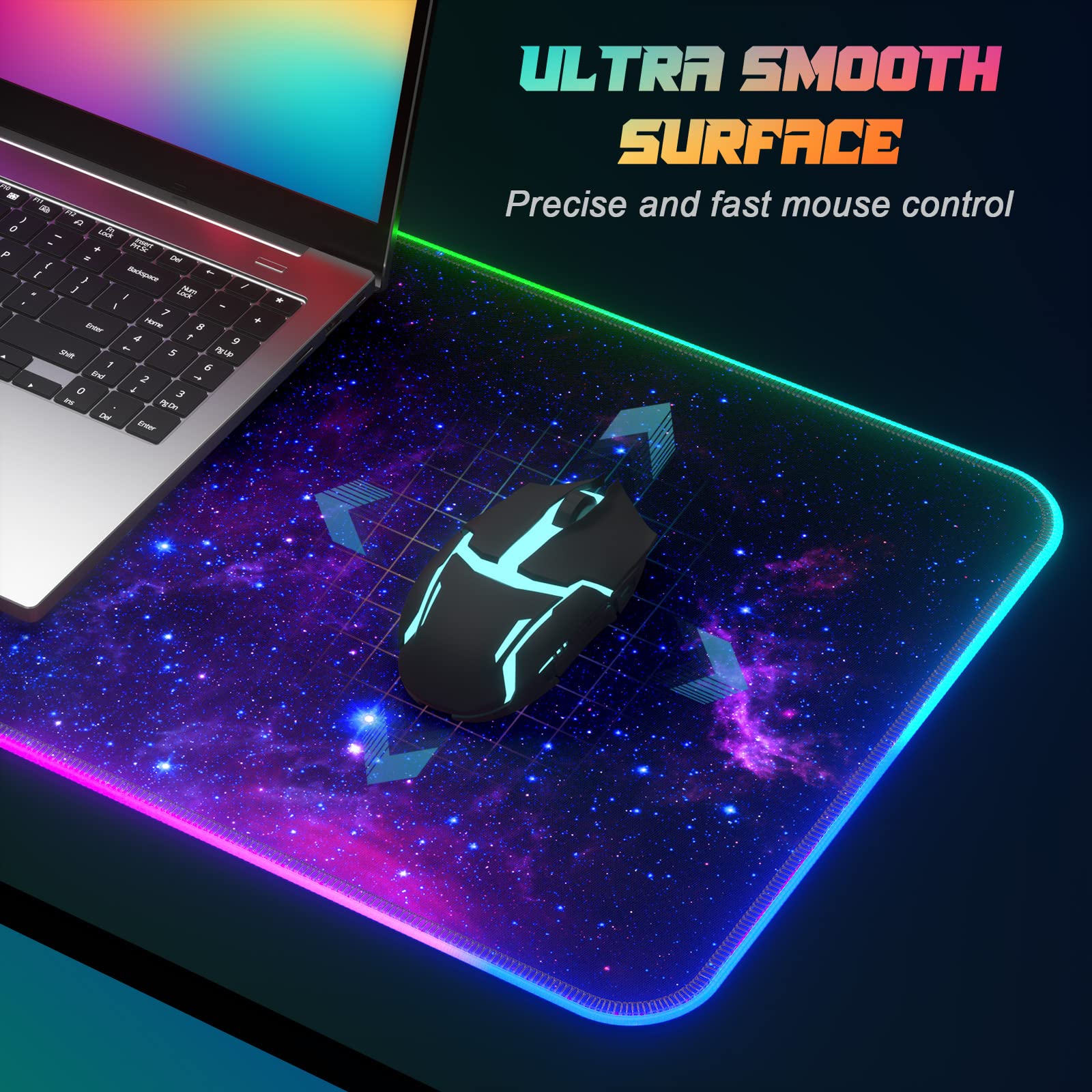ITNRSIIET RGB Gaming Mouse Pad, Full Desk XL Extended Large Gaming Mousepad, 12 Lighting Modes 30% Thicker Big LED Desk Mat for Gamers, 32 x 12 inches, Mysterious Galaxy