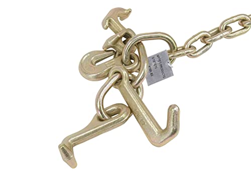 Mytee Products 5/16" x 6' Long Shank J Hook Tow Chain with RTJ Cluster & Grab Hook, 4700 lbs WLL - Heavy Duty Grade 70 Transport Tow Chain J Hook