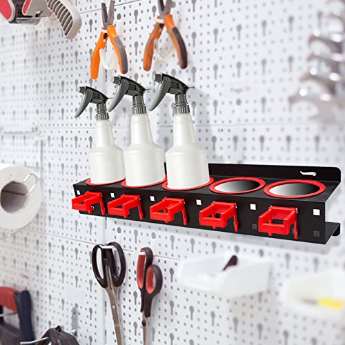 Spray Bottle Storage Rack,Spray Bottle Holder,Wall-mounted Garage Bottle Organizer with 5 Plastic Hanging Hooks Cleaning Detailing Tools Hanger,Abrasive Material Hanging Rail Car Beauty Shop Accessory
