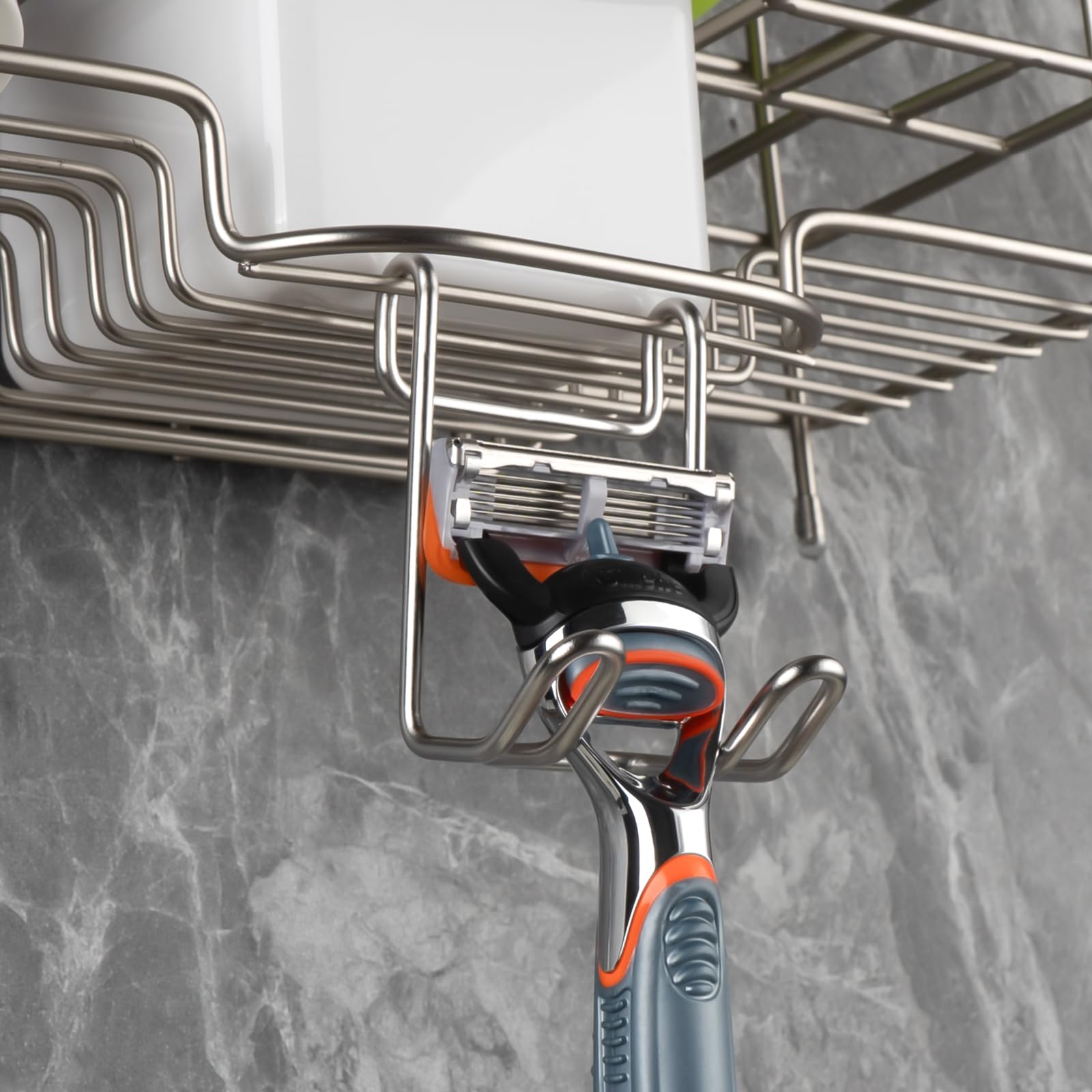 Linkidea Shower Caddy Shelf Hooks, Stainless Steel Hangers for Wall Mounted Shower Room Basket Attachment, Organize Loofah, Razor, Body Brush, Compatible with Gillette Fusion5 (Silver 4Pack)