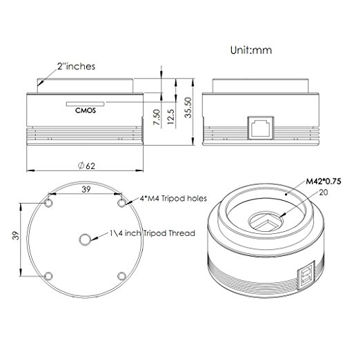 ZWO ASI120MM-S 1.2 MP CMOS Monochrome Super Speed Astronomy Camera with USB 3.0 (Camera Only)