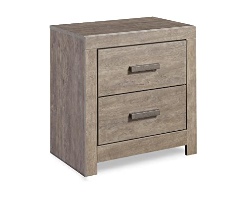 Signature Design by Ashley Culverbach Modern 2 Drawer Nightstand with 2 USB Charging Stations, Weathered Gray