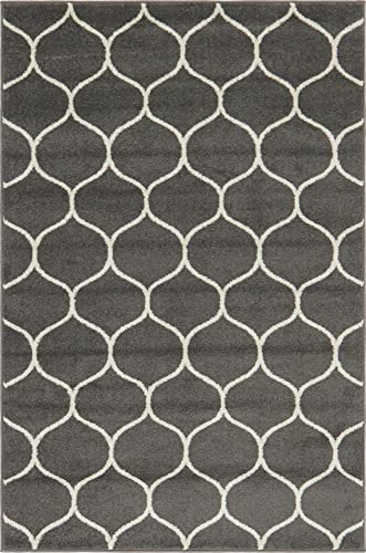 Unique Loom Trellis Frieze Collection Area Rug - Rounded (4' 1" x 6' 1", Dark Gray/ Ivory)