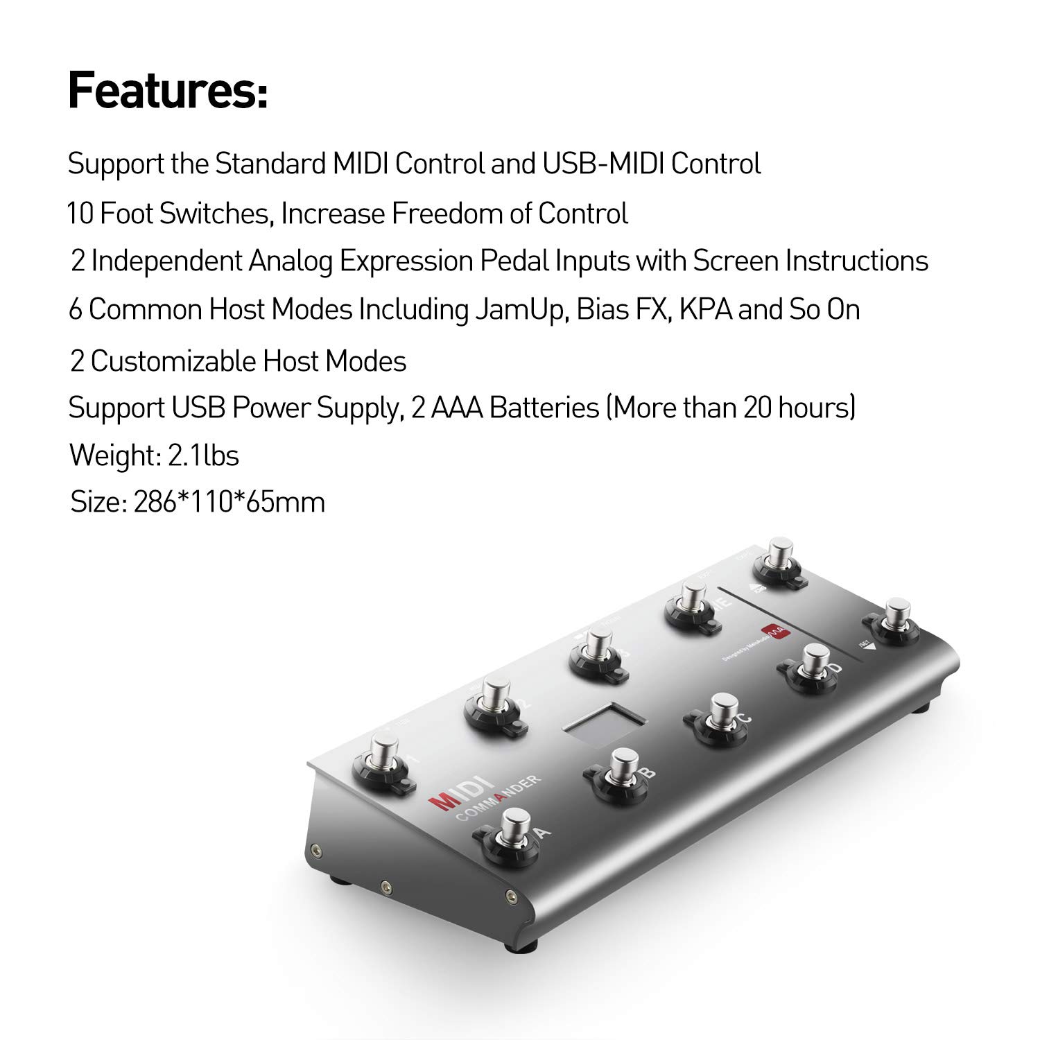MeloAudio MIDI Commander Guitar Floor Multi-Effects Portable USB MIDI Foot Controller Foot Switches