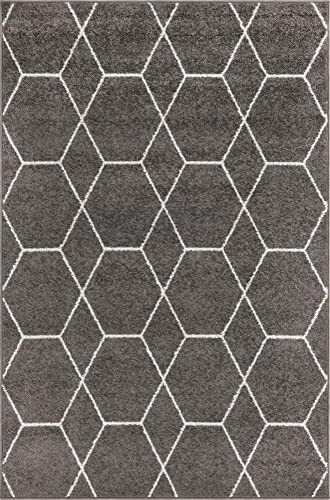 Unique Loom Trellis Frieze Collection Area Rug - Geometric (4' 1" x 6' 1", Dark Gray/ Ivory)