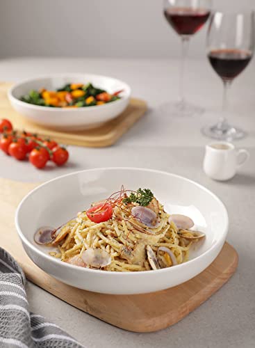 Sweese Pasta Bowls, 22 Ounce Salad White Serving Bowls Set of 6, 7.6 Inch Porcelain Plates, No. 112.001