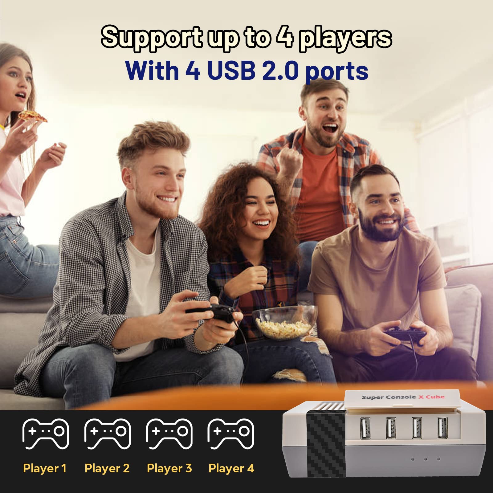 Kinhank Super Console X Cube Retro Game Console with 90000+ Classic Games, TV & Game System in 1,Video Game Console Supports 4K HD/AV Output, with 2 Wireless Game Controllers(64G)