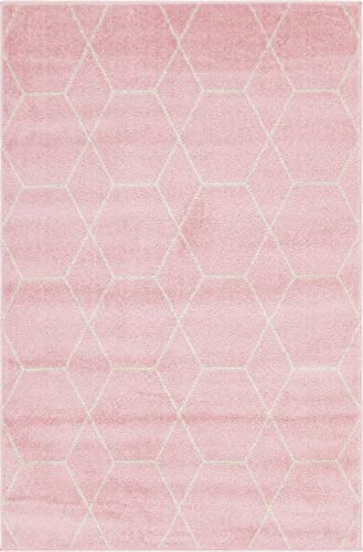 Unique Loom Trellis Frieze Collection Area Rug - Geometric (4' 1" x 6' 1", Light Pink/ Ivory)