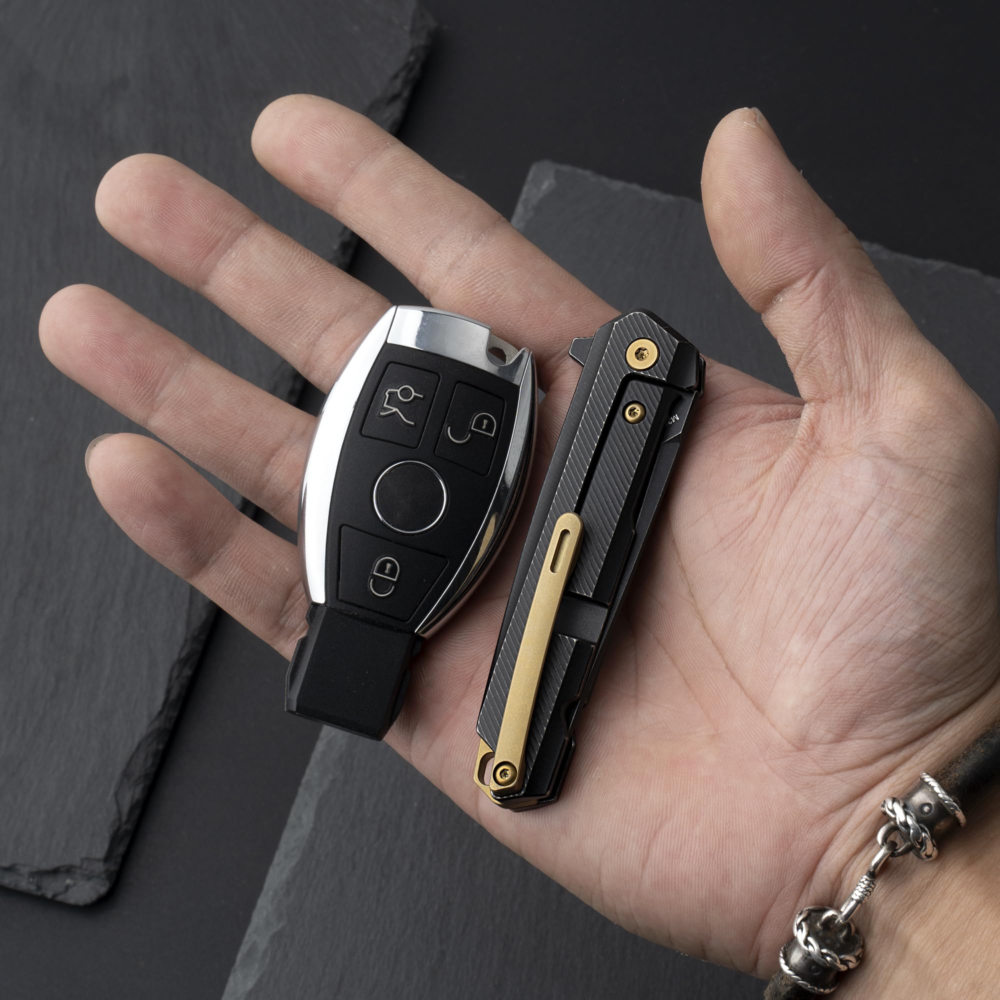 OLITANS T041 Pocket Knife, 2.6'' M390 Steel Blade Titanium handle, Small EDC Knife with Pocket Clip for Men Women, 1.8 oz(Black)