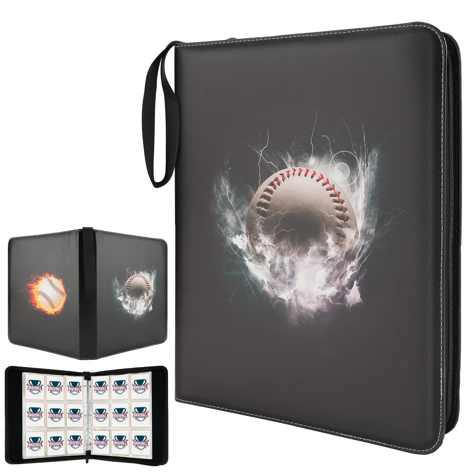 Ideashop 9-Pocket Baseball Card Binder with Removable Sleeves, 33.5cm x 27cm x 4.5cm, Black, Ideal for Collectors