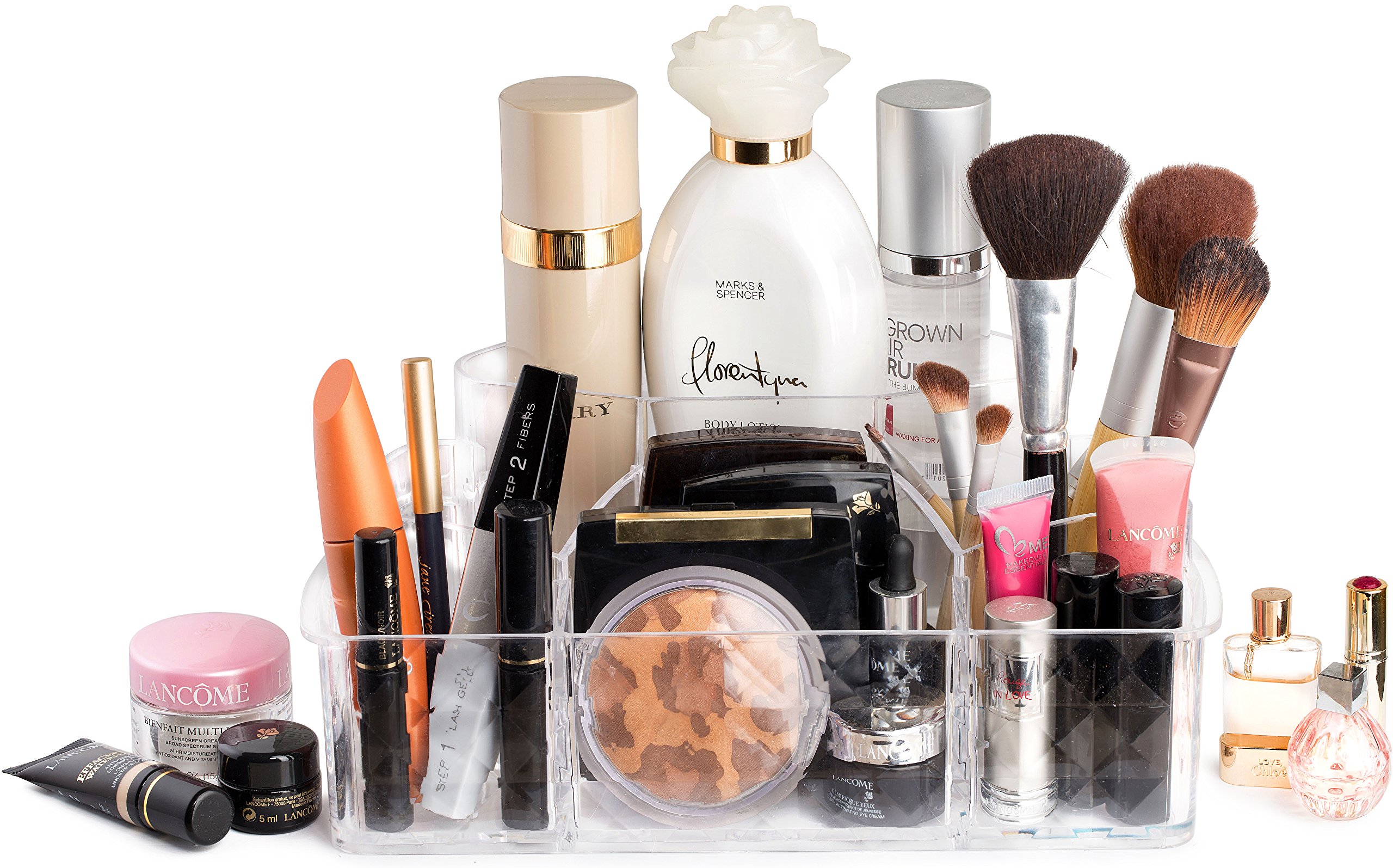 Masirs Clear Cosmetic Storage Organizer - Easily Organize your Cosmetics, Jewelry. Looks Elegant Sitting on your Vanity, Bathroom Counter or Dresser. Clear Design for Easy Visibility.