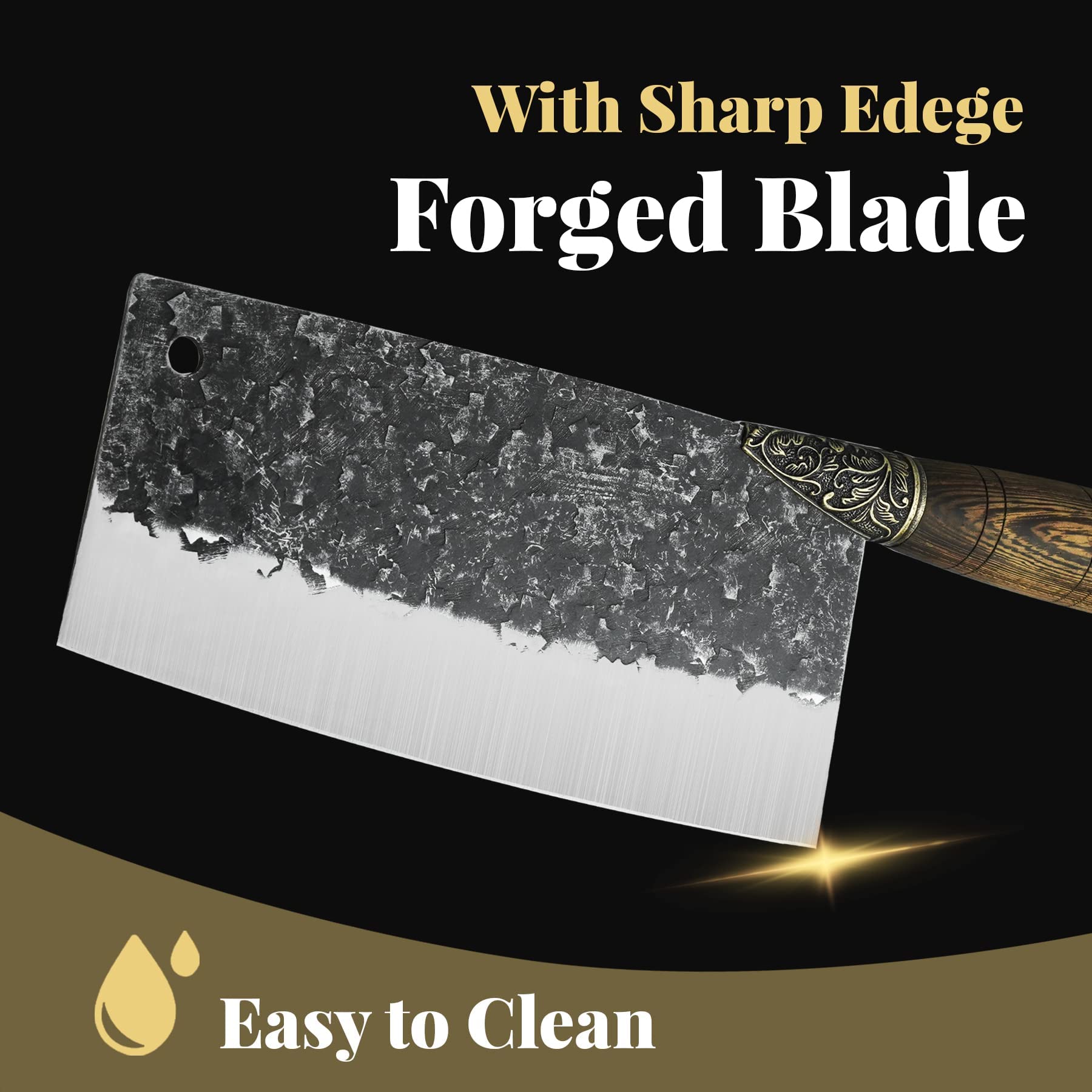 LONGQUAN Butcher Knife, Multipurpose Chef Meat Cleaver, Sharp Viking Knife 6.5 inch, Handmade Boning Knife, Caveman Knife with Black Forged Texture - Plastic Handle