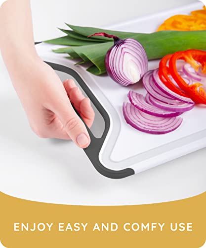 Serveware Accessories for Kitchen, Plastic Cutting Board, Dishwasher Safe Cutting Board with Juice Grooves, Thick Chopping Board for Meat, Veggies, Fruits, Easy Grip Handle, Non-Slip (Black, 10" x 7")
