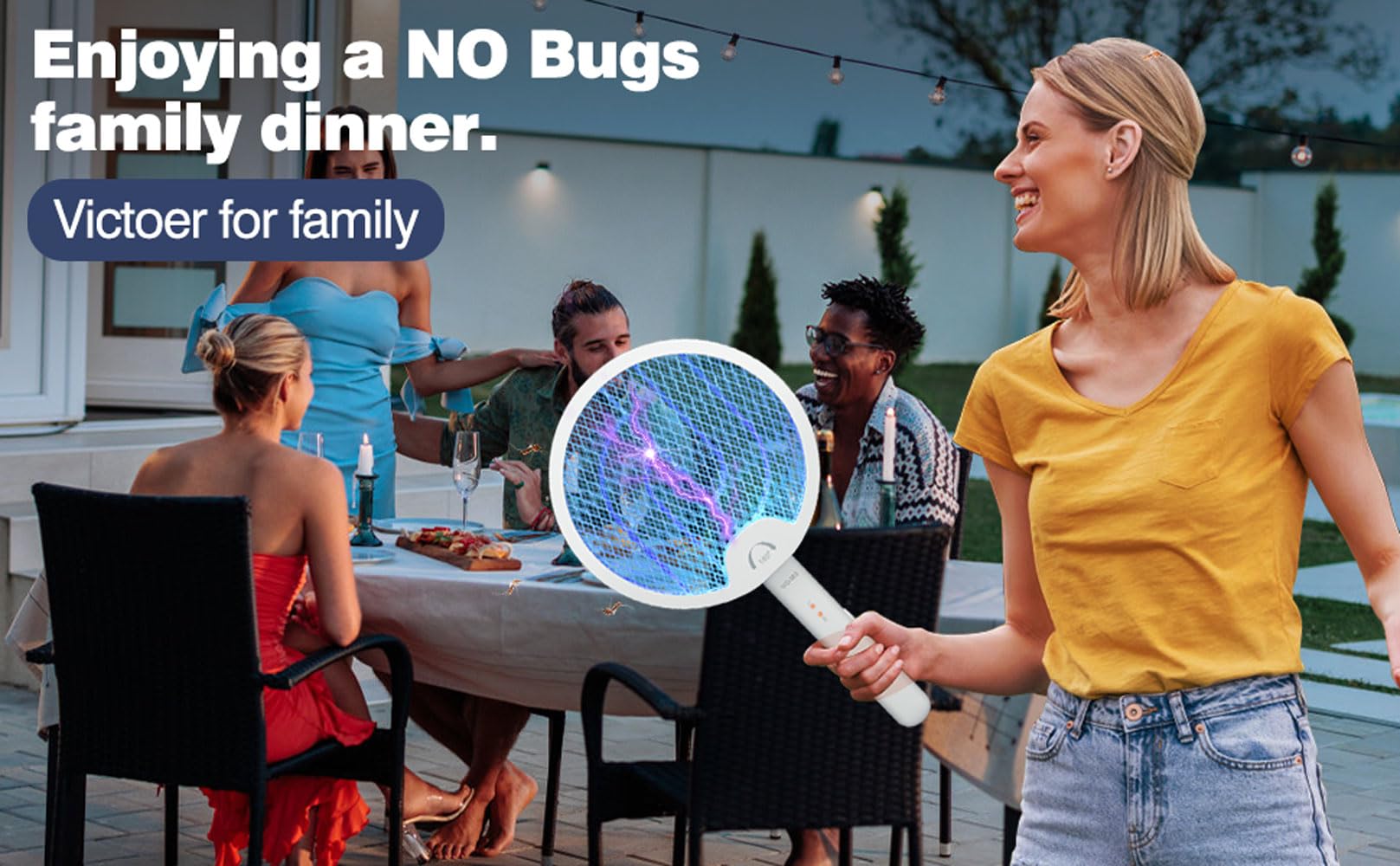VLISBO Electric Fly Swatter 4000V 2 in 1 Bug Zapper Racket Fly Killer Mosquitoes Trap Lamp Rechargeable with 1200mAh Battery for Indoor Home Office Backyard Patio Camping (1 Pack)