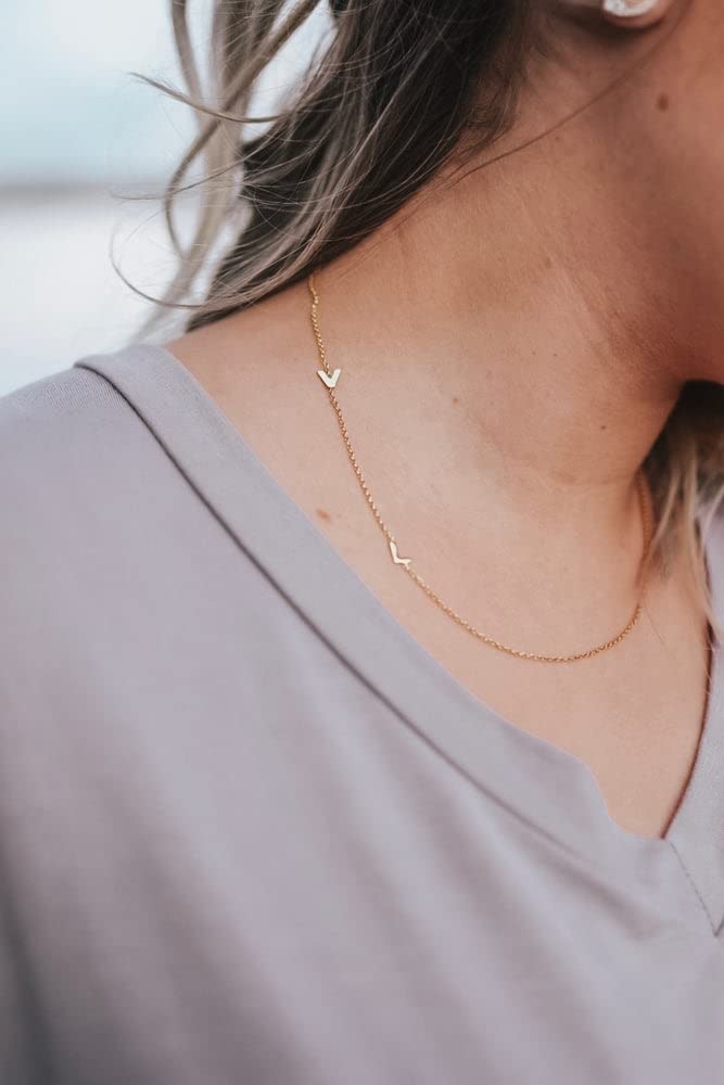 Personalized Gold Tone 2 Letter Women's Sideways Initial Necklace, 16" Chain - Personalized Initial Necklace for Her - Custom Necklace for Women - Birthday Gift - Gift for Her - Gifts for Mom