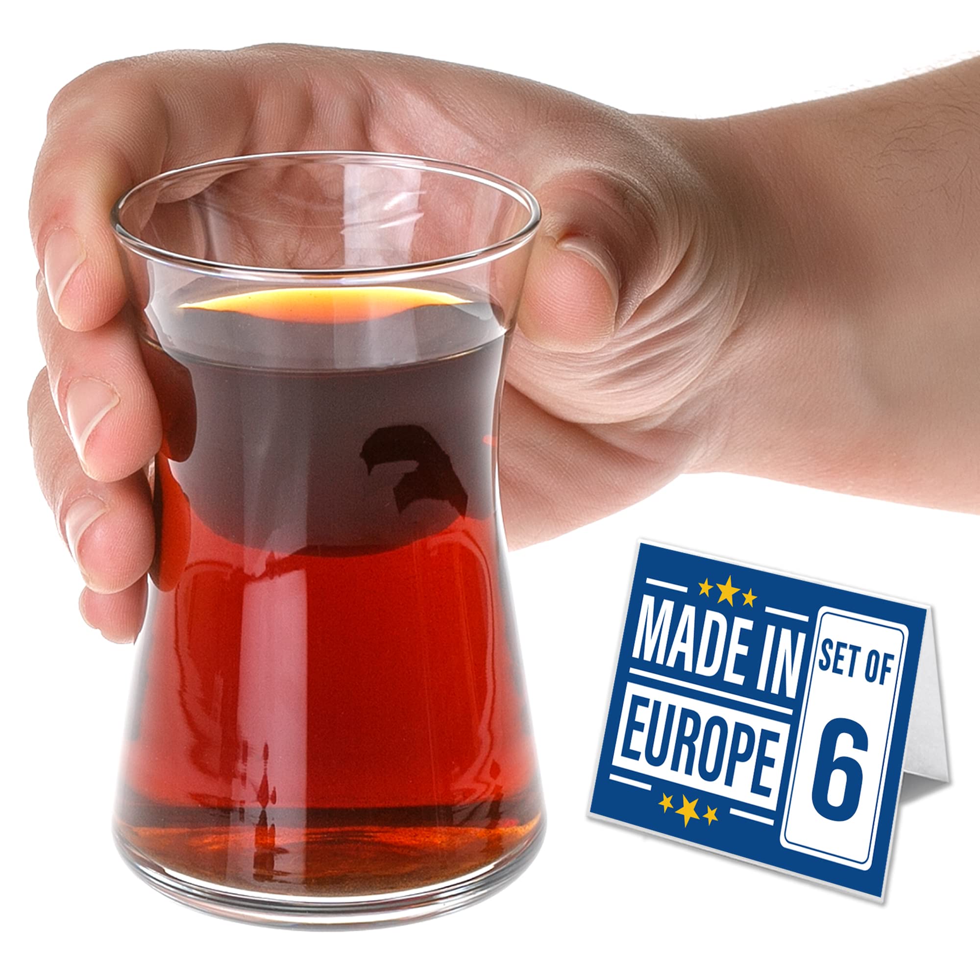 Volarium Turkish Tea Glass Cups: Traditional Tea Set of 6 with Modern Design, Tea Mugs and Coffee Mugs Clear Glasses, 5 Ÿ OZ