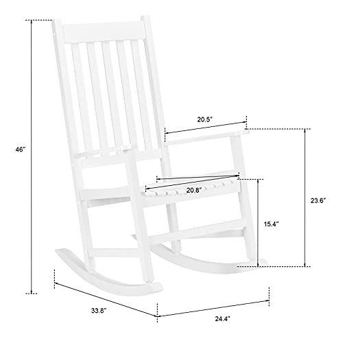 VINGLI Wood Rocking Chairs Relaxing Rocker Real Wood High Back Seat for Deck, Garden, Backyard, Porch, Indoor or Outdoor Use, White
