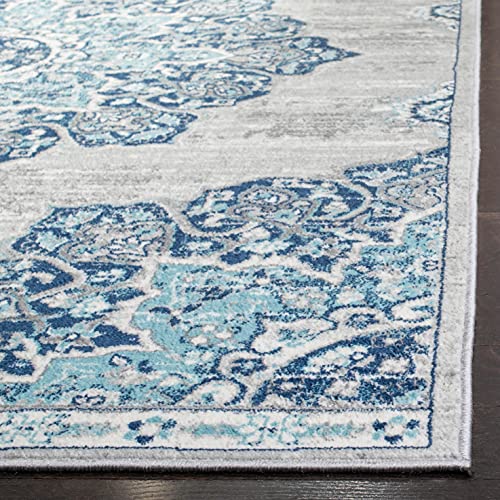 SAFAVIEH Brentwood Collection 8' x 10' Navy / Light Grey BNT849M Medallion Distressed Non-Shedding Living Room Bedroom Dining Home Office Area Rug